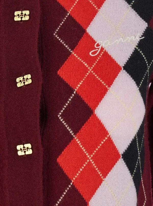GANNI Crewneck Cardigan With Jewel Buttons And Geometric Motif - Multicolor