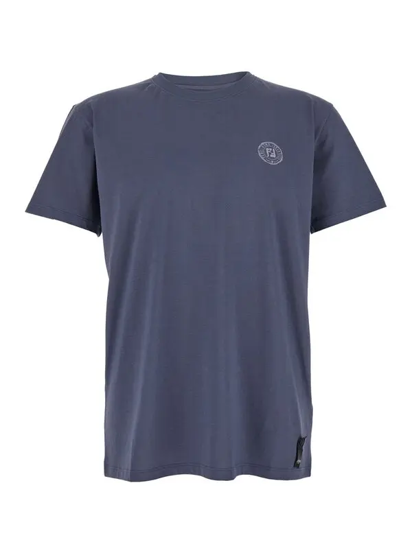 Fendi Blue Crewneck T-shirt With Logo Print On The Front And Logo Patch On The Rear In Cotton - Multicolor