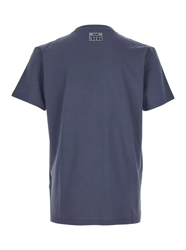 Fendi Blue Crewneck T-shirt With Logo Print On The Front And Logo Patch On The Rear In Cotton - Multicolor