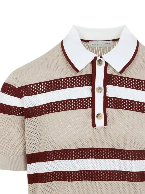 Dries Van Noten Mercy Viscose Mesh Tricolor Striped Polo Shirt - Multicolor
