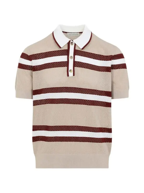 Dries Van Noten Mercy Viscose Mesh Tricolor Striped Polo Shirt - Multicolor
