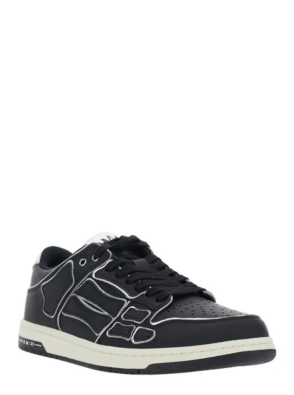 Amiri Skel Top Low" Black Leather Sneakers With Logo Patch And Contrast Detailing - Multicolor