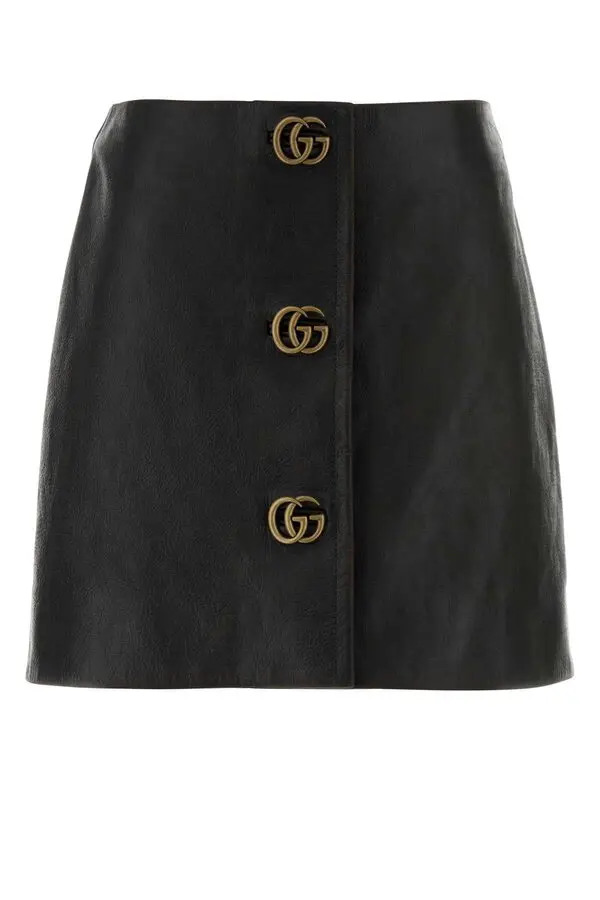 Gucci Leather Mini Skirt With Gg Detail