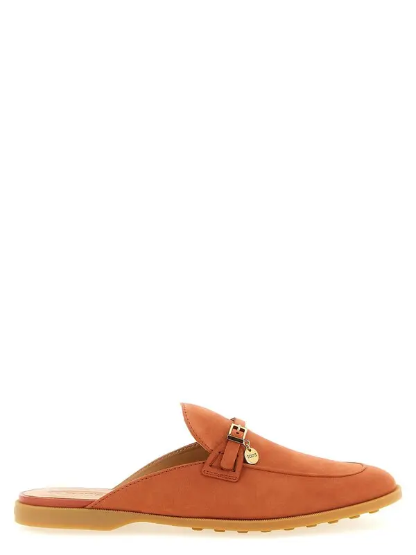 TOD'S Nabuk Sabots With Decorative Strap - Orange