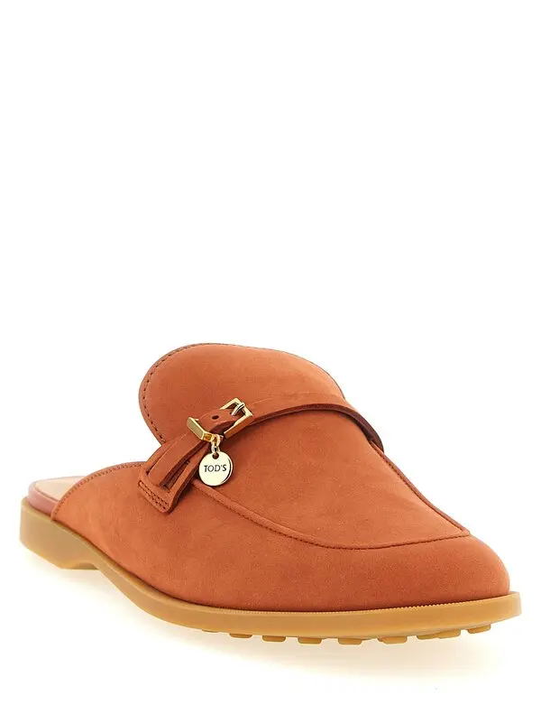TOD'S Nabuk Sabots With Decorative Strap - Orange