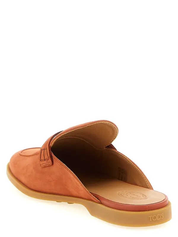 TOD'S Nabuk Sabots With Decorative Strap - Orange