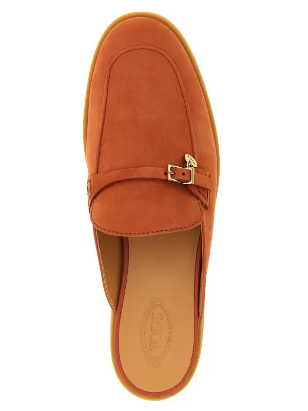 TOD'S Nabuk Sabots With Decorative Strap - Orange