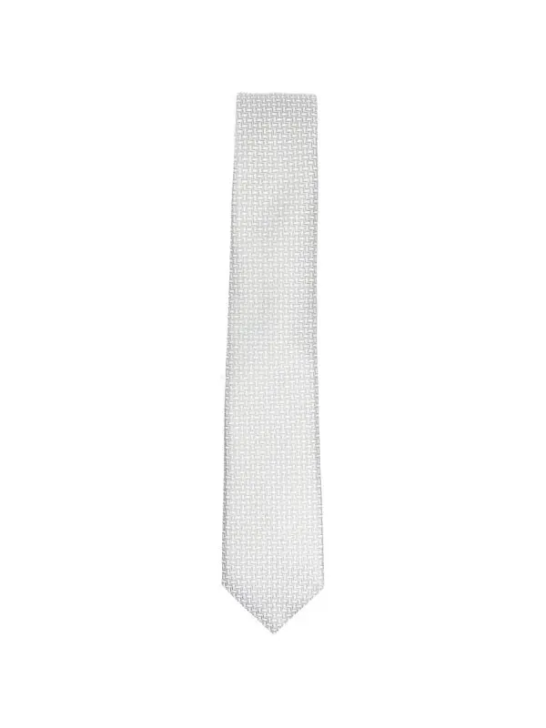 Giorgio Armani Geometric Pattern Silk Neck Tie - Silver