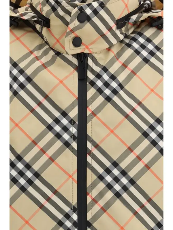 Burberry Checked Zip-up Hooded Jacket - Multicolor