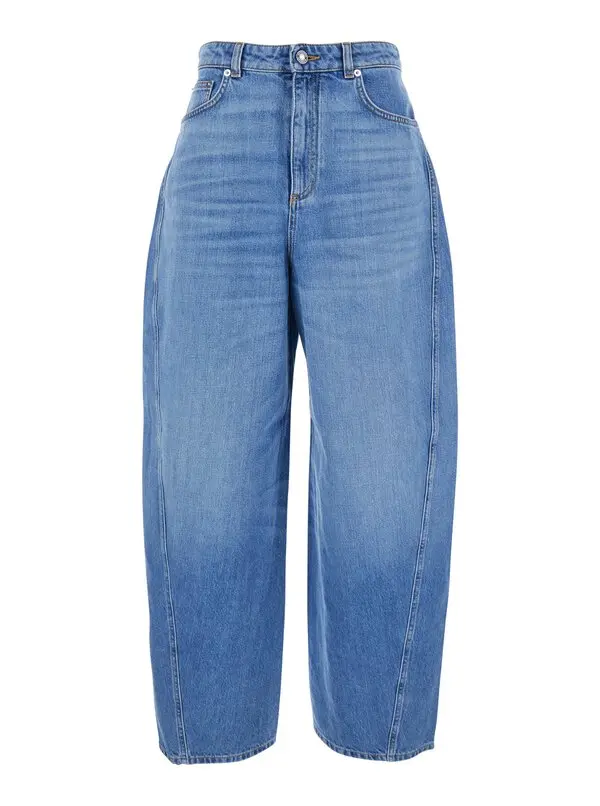 Givenchy Blue Denim Wide Leg Jeans With Logo Patch - Multicolor