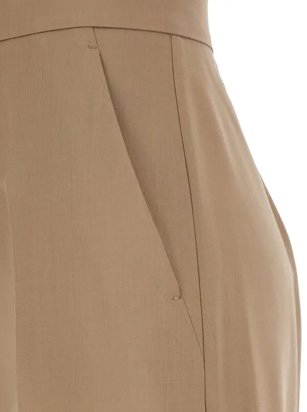 Max Mara Wool Wide Leg Pants With Rear Logo Detail - Cream
