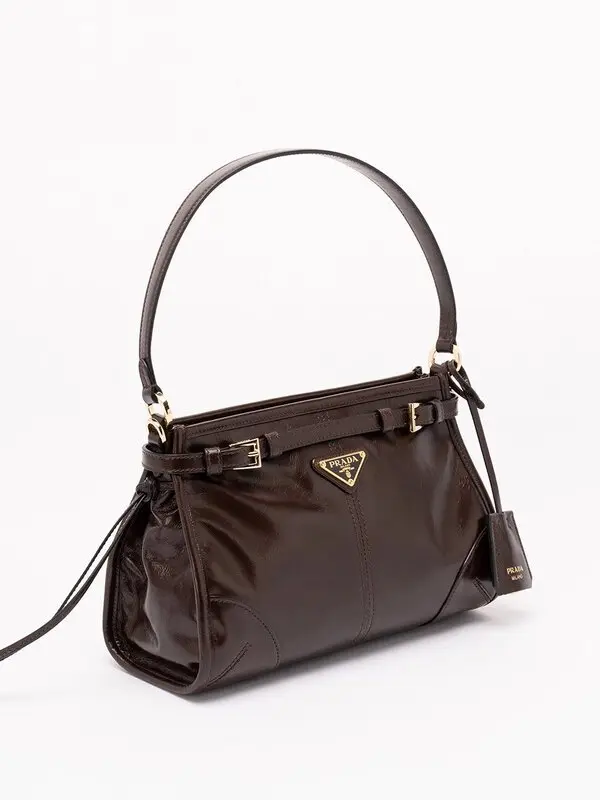 Prada Leather Shoulder Bag With Gold Tone Chain