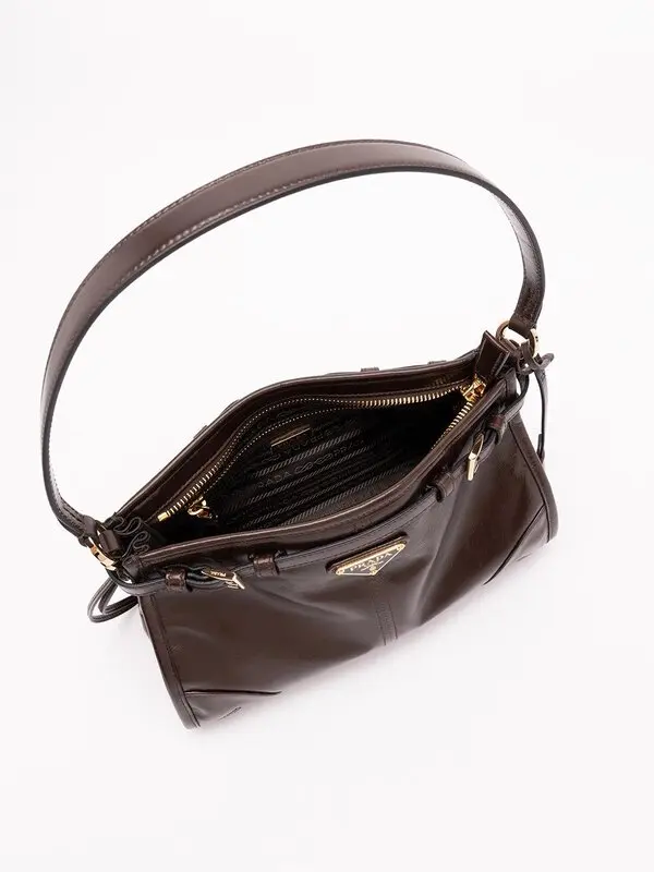 Prada Leather Shoulder Bag With Gold Tone Chain