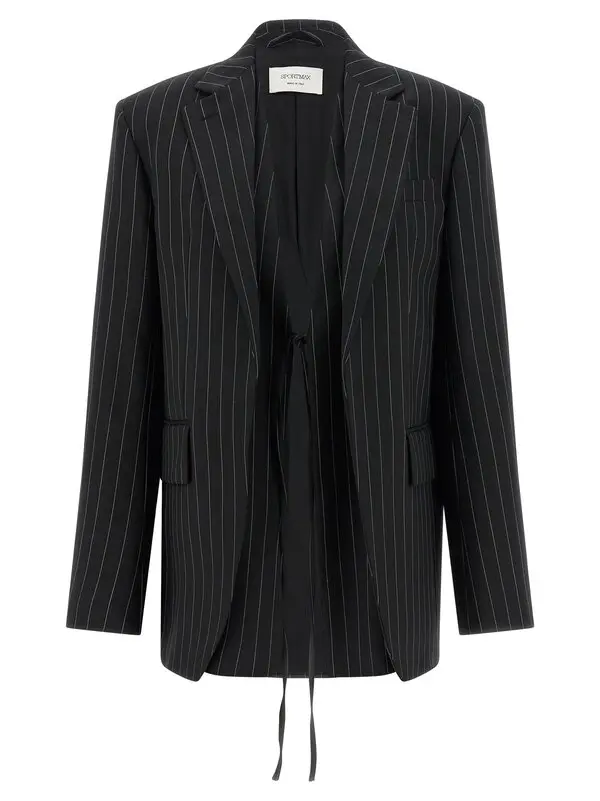 Sportmax Spxdivina Pinstripe Wool Gabardine Blazer Jacket - Black