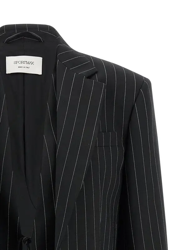 Sportmax Spxdivina Pinstripe Wool Gabardine Blazer Jacket - Black
