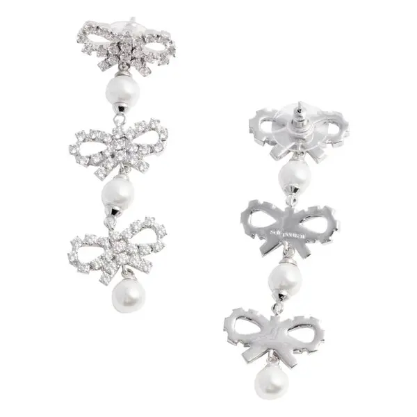 SELF-PORTRAIT Micro Bow Pearl Drop Earrings
