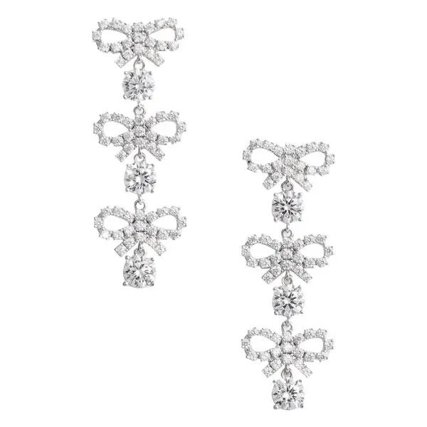 SELF-PORTRAIT Micro Bow Crystal Tiered Earrings - Silver