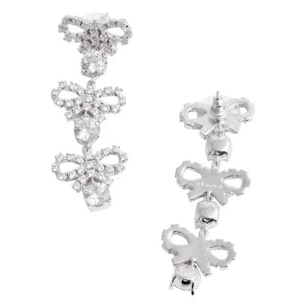 SELF-PORTRAIT Micro Bow Crystal Tiered Earrings - Silver