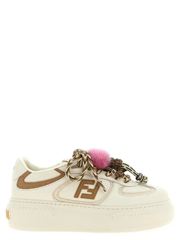 Fendi Match Lace-up Leather Sneakers With Embossed Logo And Mink Charm - Multicolor