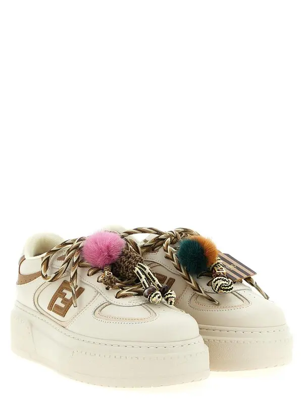Fendi Match Lace-up Leather Sneakers With Embossed Logo And Mink Charm - Multicolor