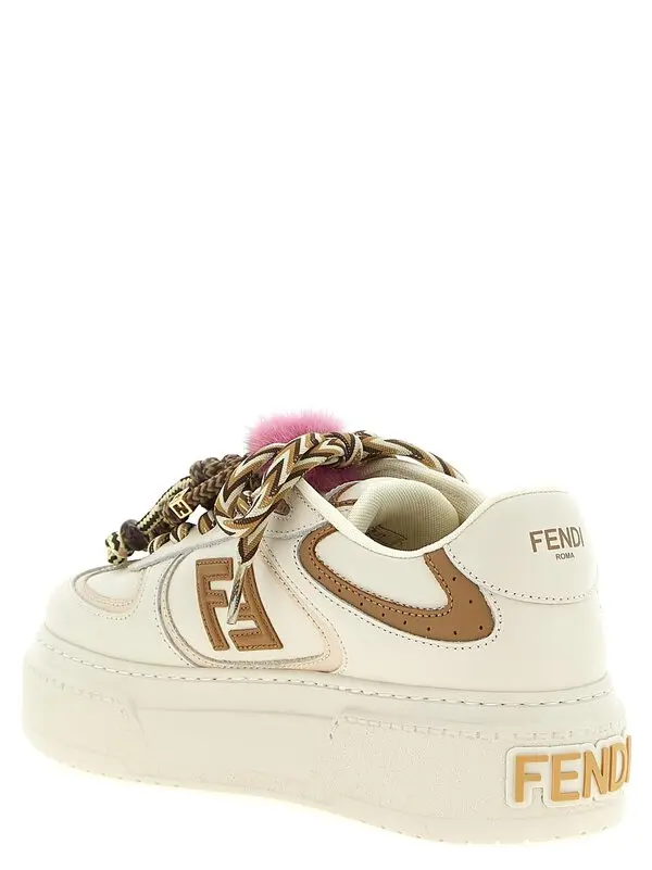 Fendi Match Lace-up Leather Sneakers With Embossed Logo And Mink Charm - Multicolor