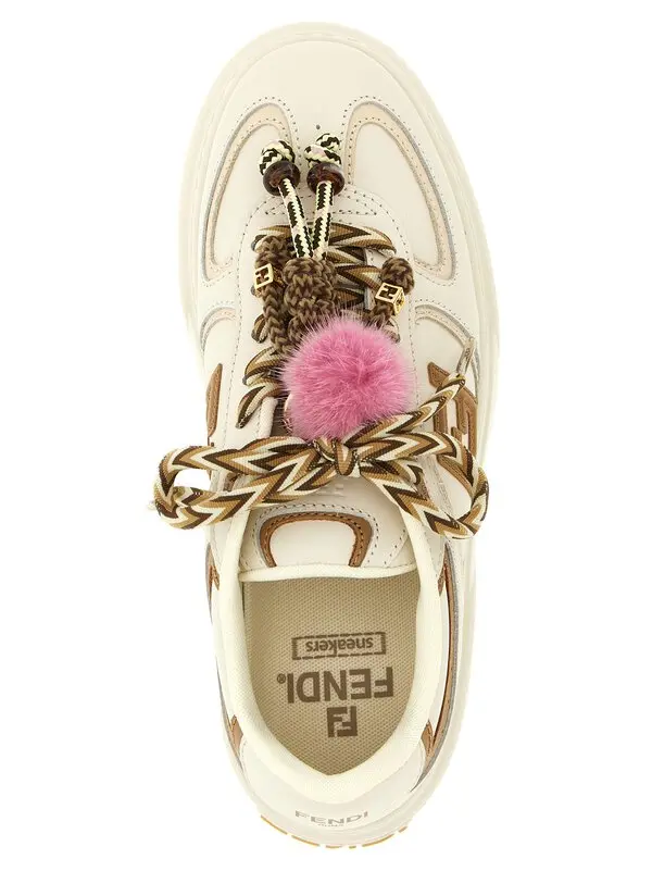 Fendi Match Lace-up Leather Sneakers With Embossed Logo And Mink Charm - Multicolor