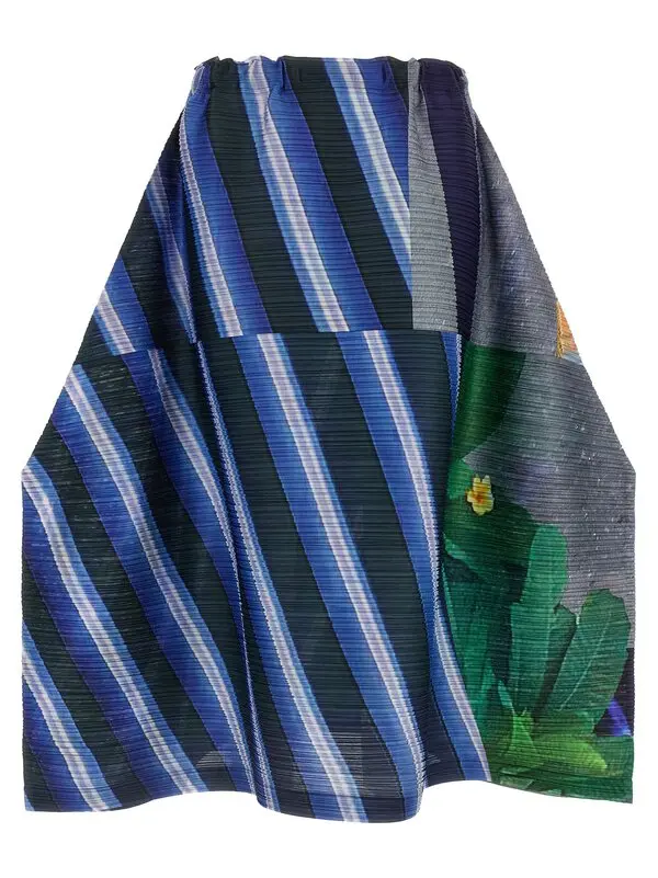 Issey Miyake City Collage" Midi Pleated Skirt - Blue