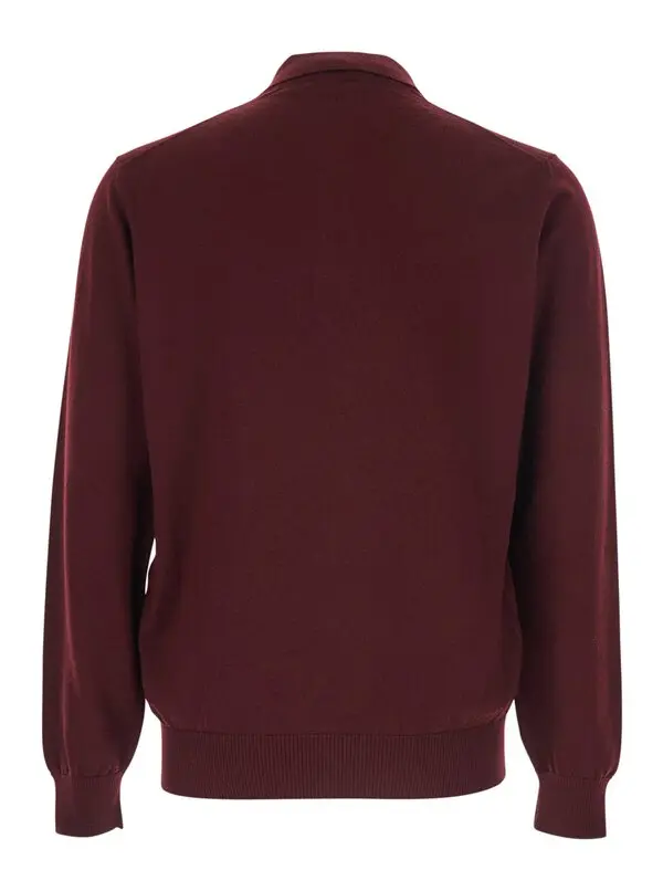 Fendi Bordeaux Long Sleeve Polo With Classic Collar And Ff Plate On The Front In Wool For - Multicolor
