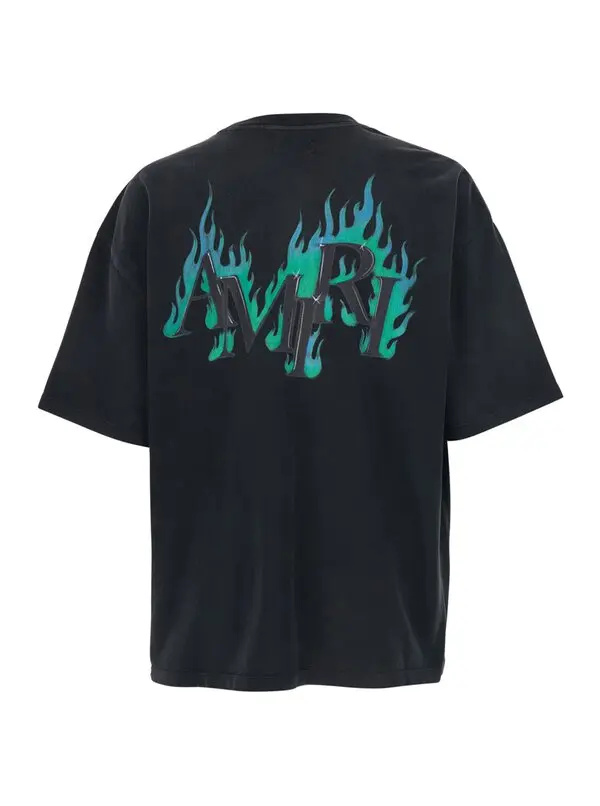 Amiri Black T-shirt With Logo Lettering Print On Front And Back In Cotton - Multicolor
