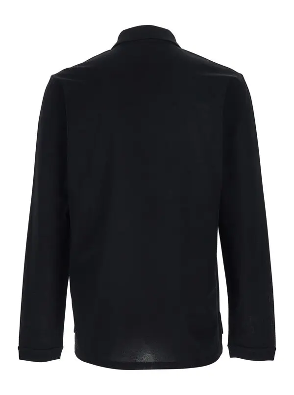 Givenchy Black Polo Shirt With Logn Sleeves And Chest Logo Patch In Cotton