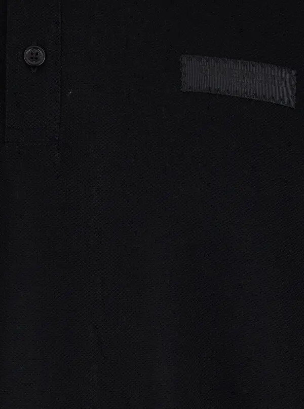 Givenchy Black Polo Shirt With Logn Sleeves And Chest Logo Patch In Cotton