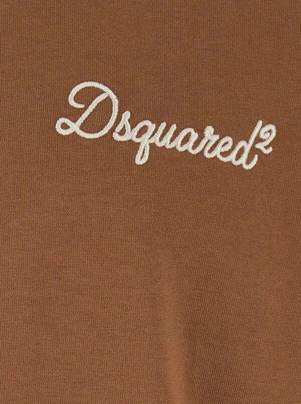Dsquared2 T-shirt With Embroidered Logo On The Front In Cotton For - Brown
