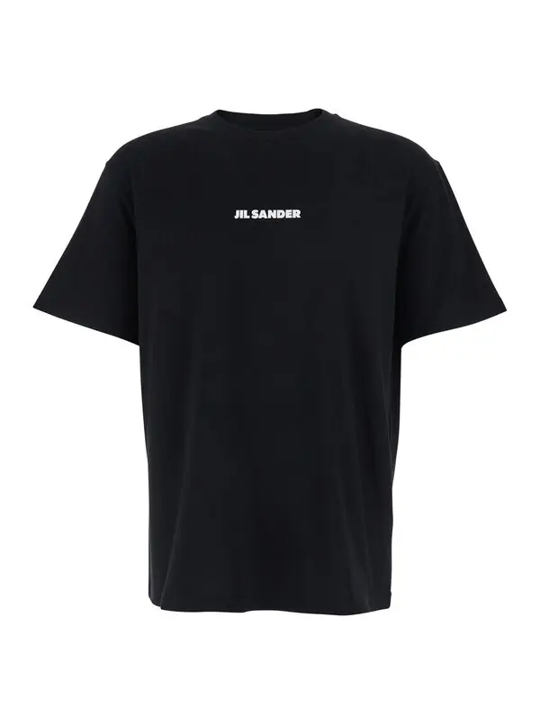 JIL SANDER Cotton Crew Neck T-shirt With Front Logo Lettering - Black