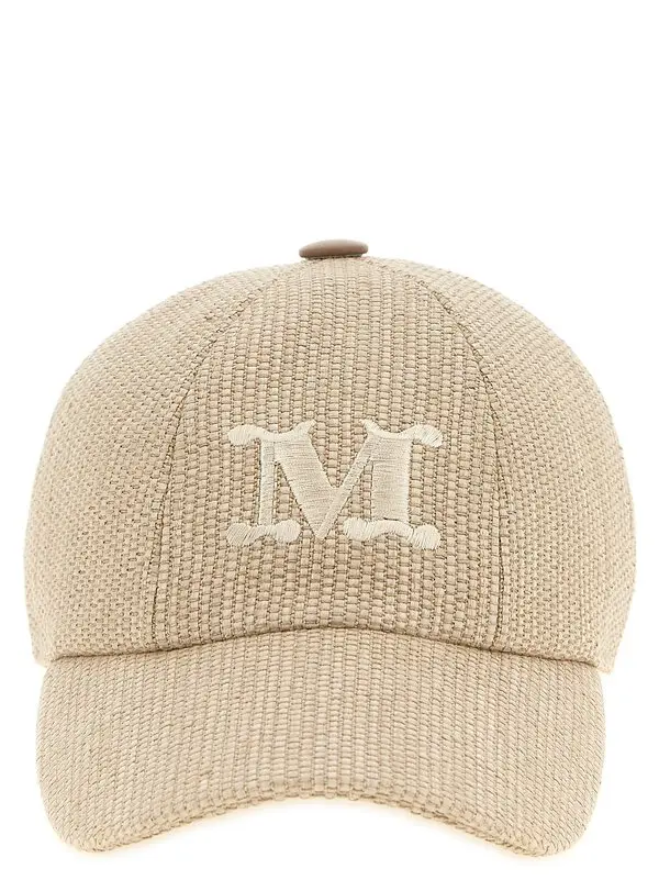 Max Mara Woven Straw Cap With Logo Embroidery - Cream