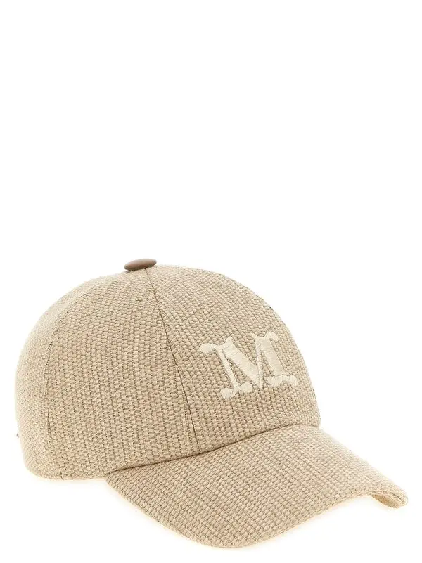 Max Mara Woven Straw Cap With Logo Embroidery - Cream