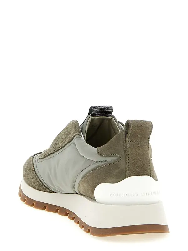 Brunello Cucinelli Techno Fabric And Suede Slip-on Sneakers