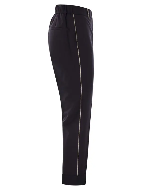 Peserico Virgin Wool Blend Trousers With Embellished Side Detail - Blue