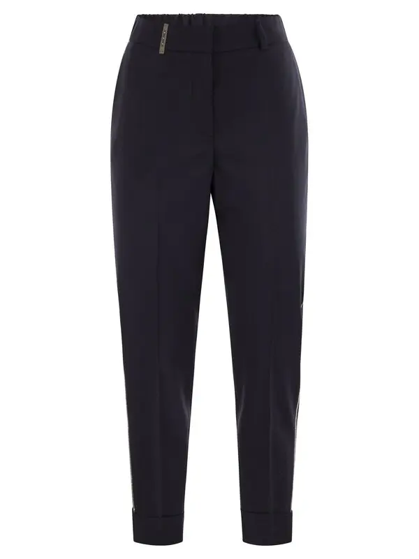 Peserico Virgin Wool Blend Trousers With Embellished Side Detail