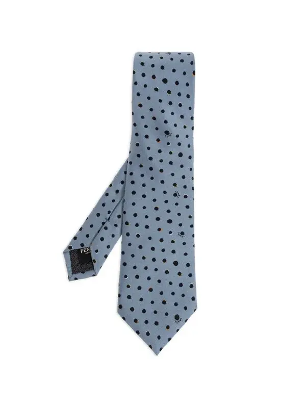 Fendi Micro Dots Pattern Silk Neck Tie - Blue