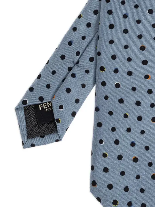 Fendi Micro Dots Pattern Silk Neck Tie - Blue