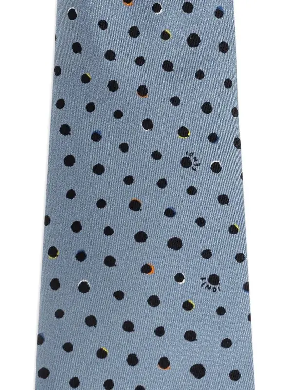 Fendi Micro Dots Pattern Silk Neck Tie - Blue