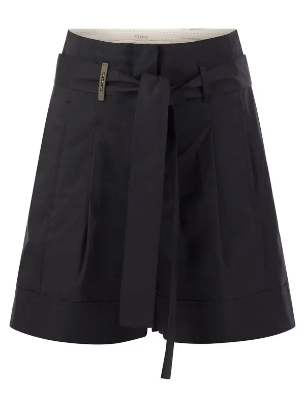 Peserico High-waisted Pleated Stretch Cotton Shorts With Belt