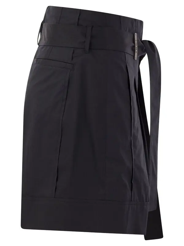 Peserico High-waisted Pleated Stretch Cotton Shorts With Belt