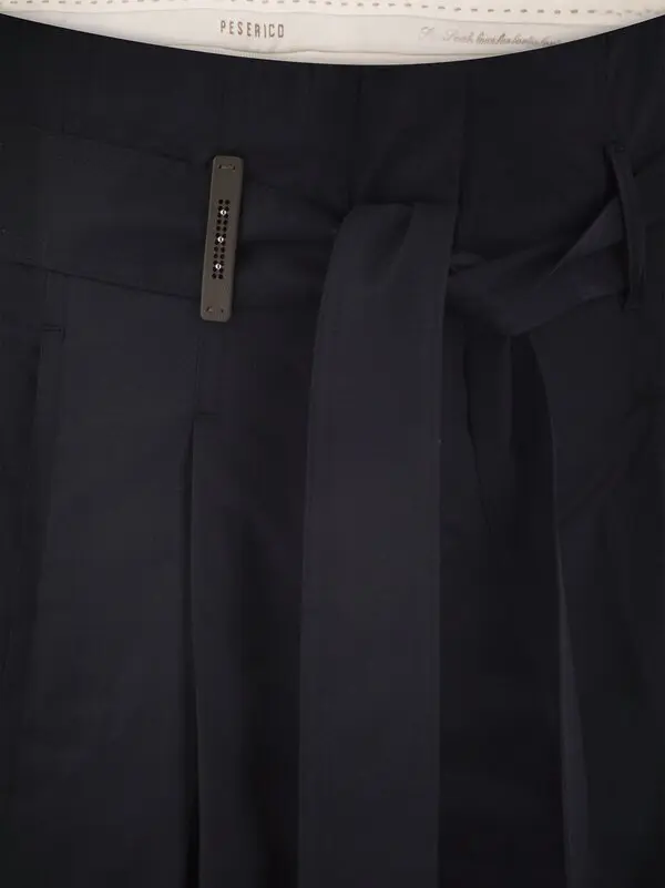 Peserico High-waisted Pleated Stretch Cotton Shorts With Belt