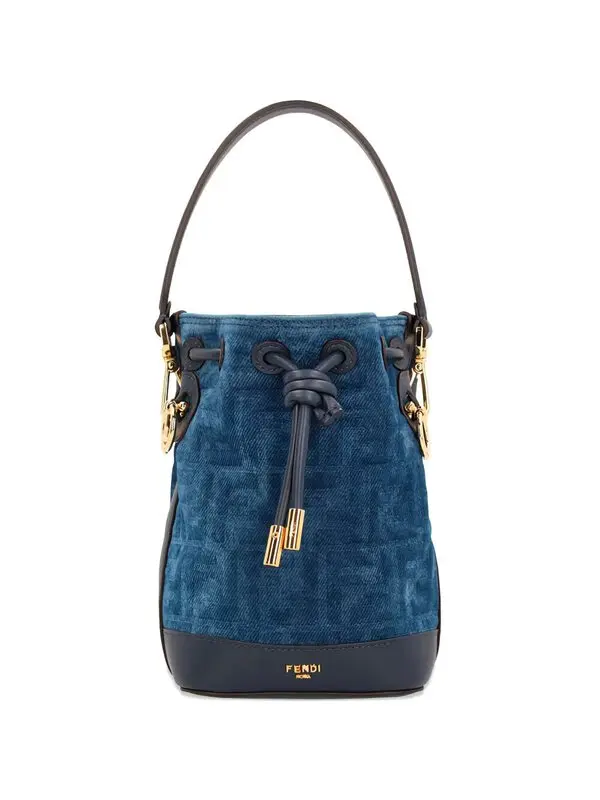 Fendi Mon Tresor Floacked Ff Denim Mini Bucket Bag - Blue