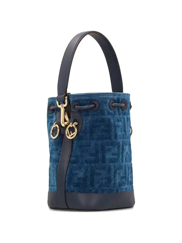 Fendi Mon Tresor Floacked Ff Denim Mini Bucket Bag - Blue
