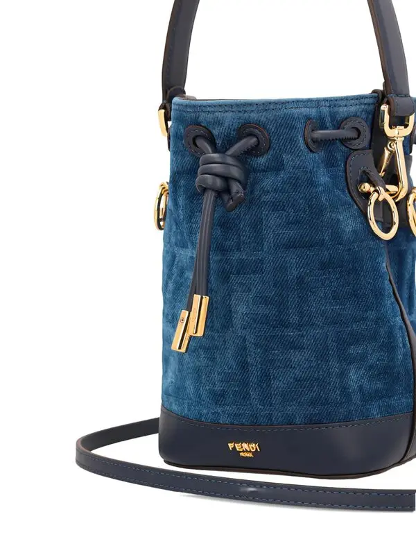 Fendi Mon Tresor Floacked Ff Denim Mini Bucket Bag - Blue