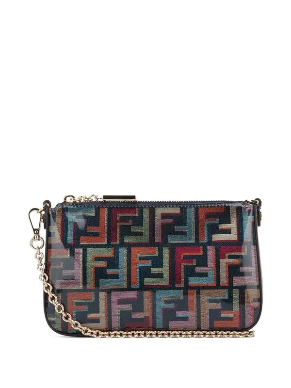 Fendi Glazed Ff Fabric Baguette Pouch With Chain - Multicolor