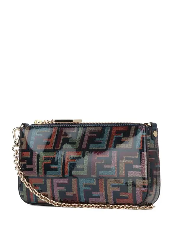 Fendi Glazed Ff Fabric Baguette Pouch With Chain - Multicolor