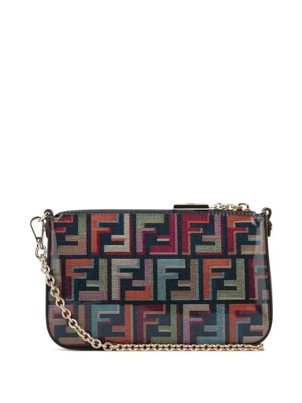 Fendi Glazed Ff Fabric Baguette Pouch With Chain - Multicolor